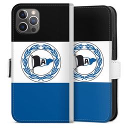 DeinDesign iPhone 12 Pro Handy Klapph&uuml;lle Handyh&uuml;lle aus Kunst Leder wei&szlig; Flip Case Official Licensed Product Arminen Arminia Bielefeld Sideflip mit Lasche