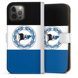 DeinDesign iPhone 12 Pro Max Handy Klapph&uuml;lle Handyh&uuml;lle aus Kunst Leder wei&szlig; Flip Case Official Licensed Product Arminen Arminia Bielefeld Sideflip mit Lasche