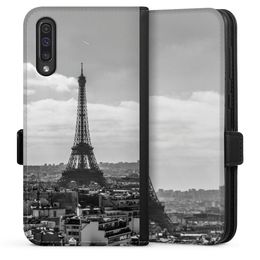 DeinDesign Galaxy A50 Handy Klapph&uuml;lle Handyh&uuml;lle aus Kunst Leder schwarz Flip Case France Paris Eiffeltour Sideflip mit Lasche