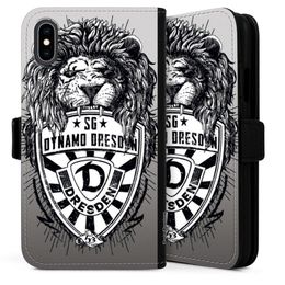 DeinDesign iPhone X Handy Klapph&uuml;lle Handyh&uuml;lle aus Kunst Leder schwarz Flip Case Lion Sg Dynamo Dresden Sgd Sideflip mit langer Lasche