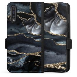 DeinDesign Galaxy A50 Handy Klapph&uuml;lle Handyh&uuml;lle aus Kunst Leder schwarz Flip Case Marble Trends Glitzer Sideflip mit Lasche