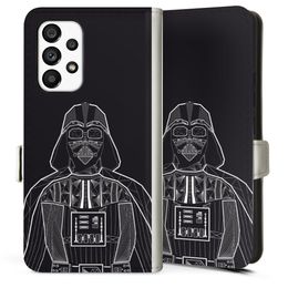 DeinDesign Galaxy A53 5G Handy Klapph&uuml;lle Handyh&uuml;lle aus Kunst Leder wei&szlig; Flip Case Darth Vader Star Wars Black Sideflip mit Lasche