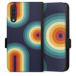 DeinDesign Galaxy A50 Handy Klapph&uuml;lle Handyh&uuml;lle aus Kunst Leder schwarz Flip Case Retro Colourful Rainbow Sideflip mit Lasche