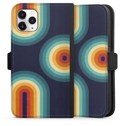 DeinDesign iPhone 11 Pro Handy Klapph&uuml;lle Handyh&uuml;lle aus Kunst Leder schwarz Flip Case Retro Colourful Rainbow Sideflip mit Lasche
