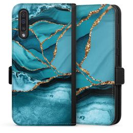 DeinDesign Galaxy A50 Handy Klapph&uuml;lle Handyh&uuml;lle aus Kunst Leder schwarz Flip Case Marble Gemstone Glitzer Sideflip mit Lasche