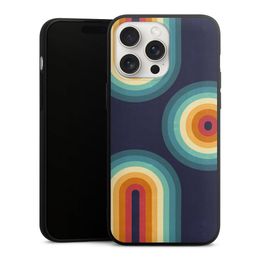 DeinDesign iPhone 15 Pro Max Handy Premium Silikon H&uuml;lle Handyh&uuml;lle schwarz Case Retro Colourful Rainbow Silikon Premium Case