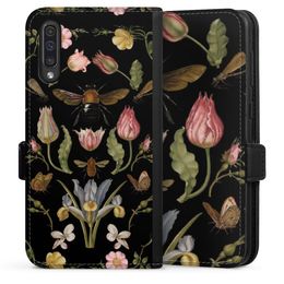 DeinDesign Galaxy A50 Handy Klapph&uuml;lle Handyh&uuml;lle aus Kunst Leder schwarz Flip Case Flower Wreath Bee Blossom Sideflip mit Lasche