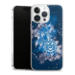 DeinDesign iPhone 14 Pro Max Handy Slim Case Silikon Handyh&uuml;lle transparent H&uuml;lle extra d&uuml;nn Msv Duisburg Official Licensed Product Water Colour Silikon Slim 