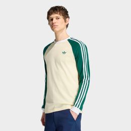 Langarmshirt adidas originals "3-STREIFEN LONGSLEEVE", Herren, Gr. L, warm vanilla, collegiate gr&uuml;n, Obermaterial: 100% Baumwolle, Rundhals, Shirts Langarmshirt