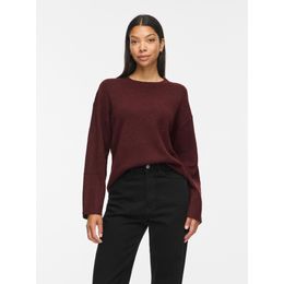 Strickpullover Vila "VILIGA L/S O-NECK KNIT TOP - NOOS", Damen, Gr. L, port royale detail:melange, Strick, Obermaterial: 97% Polyester, 3% Elasthan, meliert, relaxed fit normal, Rundhals, Rippb&uuml;ndchen, Pullover Strickpullover, Materialmix, relaxed fit