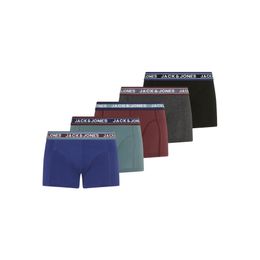 Jack & Jones Trunk JACK & JONES "JACOLIVER TRUNKS 5 PACK NOOS", Herren, Gr. L, 5 Stk., stormy weather, Jersey, Obermaterial: 95% Baumwolle, 5% Elasthan, bedruckt, unifarben mit Farbeinsatz, bequem, Unterhosen, Baumwollmischung, elastisches B&uuml;ndchen