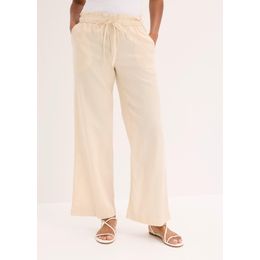Palazzohose bonprix, Damen, Gr. 36, N-Gr, kieselbeige (l&auml;nge: regul&auml;r), Obermaterial: 60% Viskose, 30% Baumwolle, 10% Leinen, loose fit, Hosen Palazzohose, weite Passform, mit Gummibund, aus Viskose, Baumwolle und Leinen