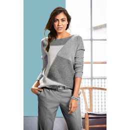 Strickpullover Heine "U-Boot-Pullover", Damen, Gr. 38, grau (grau, ecru), 100% Kaschmir, gemustert, Pullover Strickpullover