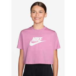 Laufshirt Nike Sportswear "Nike Sportswear Big Kids' (Girls') Cropped T-Shirt", Jungen, Gr. L (152/158), pink rise, Obermaterial: 100% Baumwolle, normal, Rundhals, Shirts Laufshirt, f&uuml;r Teens, mit Rundhalsausschnitt, normale L&auml;nge, aus Baumwolle