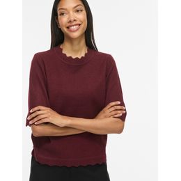 Kurzarmpullover Vila "VINIKOLINA O-NECK 2/4 KNIT TOP - NOOS", Damen, Gr. L, port royale detail:melange, Strick, Obermaterial: 97% Polyester, 3% Elasthan, meliert, normal normal, Rundhals, Pullover, Materialmix, normal geschnitten