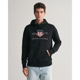 Hoodie Gant "REG ARCHIVE SHIELD HOODIE", Herren, Gr. S, schwarz, Sweatware, Obermaterial: 78% Baumwolle, 22% Polyester, regular fit h&uuml;ftlang, elastischer Bund, Sweatshirts Hoodie, mit modischer Logostickerei auf der Brust