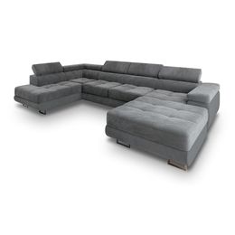 Masseno Wohnlandschaft, Grau, Metall, 5-Sitzer, U-Form, 345x90x202 cm, Wohnzimmer, Sofas & Couches, Wohnlandschaften, Wohnlandschaften in U-Form