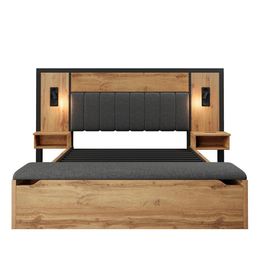 Komhtom Doppelbett, Wildeiche, Holz, Vintage, 160x200 cm, Schlafzimmer, Betten