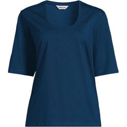 LANDS' END Supima-Shirt mit tiefem Rundausschnitt in Petite-Gr&ouml;&szlig;e, Damen, size: petite, Blau, Baumwolle, by Lands' End