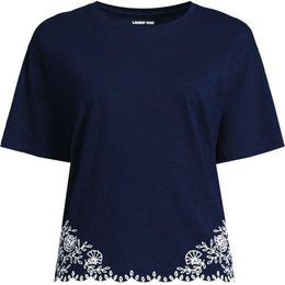 LANDS' END Flammgarn-Shirt mit Saumstickerei, Damen,  Blau, Baumwolle, by Lands' End