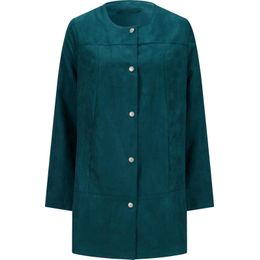 Damen Longblazer in Veloursleder-Optik petrol, Gr&ouml;&szlig;e 46