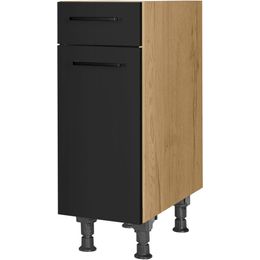 Unterschrank Nobilia "MIAMI", Ausrichtung w&auml;hlbar, vormontiert, in den Breiten 30, 45 und", front: schwarz supermatt korpus: eiche sierra, B:30cm H:87cm T:58,3cm, Schr&auml;nke, Unterschrank, 60 cm Breite, mit h&ouml;henverstellbaren Sockelf&uuml;&szlig;en, vormontiert