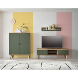 Wohnwand Home Affaire "MAVAS", braun (eiche dekor), B:277cm H:170cm T:40cm, Kastenm&ouml;bel-Sets, Wohnwand, in moderner Trendfarbe, Griffe aus Metall (Schwarz), Breite 337 cm