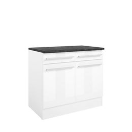 P & B Schubkastenunterschrank, Wei&szlig;, Wei&szlig; Hochglanz, Holzwerkstoff, 2 F&auml;cher, 2 Schublade(n) Schubladen, 100x90x60 cm, K&uuml;chen, K&uuml;chenm&ouml;bel, K&uuml;chenschr&auml;nke, K&uuml;chenunterschr&auml;nke
