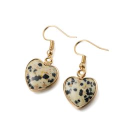 Paar Ohrhaken "Schmuck Geschenk Edelstahl Ohrschmuck Ohrringe Herz Edelsteine", gelbgoldfarben, braun, schwarz, braun, schwarz, ANISTON JEWELRY & WATCHES, Ohrringe, Damen, Edelstahl, Made in Germany - mit Dalmatiner Jaspis