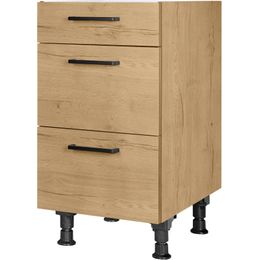Unterschrank Nobilia "MIAMI", vormontiert, mit h&ouml;henverstellbaren Sockelf&uuml;&szlig;en, in den", front: eiche sierra nachbildung korpus: eiche sierra nachbildung, B:45cm H:87cm T:58,3cm, Schr&auml;nke, Unterschrank, Breiten 30, 45, 60 und 90 cm, mit Schubkasten und Ausz&uuml;gen