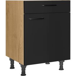 Unterschrank Nobilia "MIAMI", Ausrichtung w&auml;hlbar, vormontiert, in den Breiten 30, 45 und", front: schwarz supermatt korpus: eiche sierra, B:60cm H:87cm T:58,3cm, Schr&auml;nke, Unterschrank, 60 cm Breite, mit h&ouml;henverstellbaren Sockelf&uuml;&szlig;en, vormontiert
