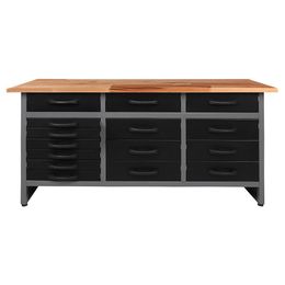 Werkbank, Anthrazit, Grau, Holz, Metall, Buche, 160x85x60 cm, Fsc, Freizeit, Heimwerken, Werkstatt, Werkb&auml;nke