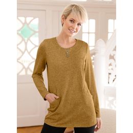 Langarmshirt Classic Basics "Winter-Shirt", Damen, Gr. 54, gelb (ocker, schwarz, meliert), 95% Polyester, 5% Elasthan, meliert, Rundhals, Shirts Langarmshirt