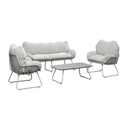 Ambia Garden Gartenset, Creme, Beige, Metall, Glas, Textil, 4-teilig, F&uuml;llung: Polyester, UV-best&auml;ndig, Tisch mit Glasplatte, Gartenm&ouml;bel, Gartenm&ouml;bel-Sets