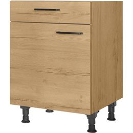 Unterschrank Nobilia "MIAMI", Ausrichtung w&auml;hlbar, vormontiert, in den Breiten 30, 45 und", front: eiche sierra nachbildung korpus: eiche sierra nachbildung, B:60cm H:87cm T:58,3cm, Schr&auml;nke, Unterschrank, 60 cm Breite, mit h&ouml;henverstellbaren Sockelf&uuml;&szlig;en, vormontiert