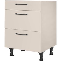 Unterschrank Nobilia "MIAMI", vormontiert, mit h&ouml;henverstellbaren Sockelf&uuml;&szlig;en, in den", front: sand korpus: sand, B:60cm H:87cm T:58,3cm, Schr&auml;nke, Unterschrank, Breiten 30, 45, 60 und 90 cm, mit Schubkasten und Ausz&uuml;gen