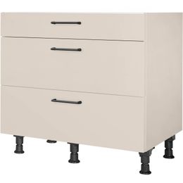 Unterschrank Nobilia "MIAMI", vormontiert, mit h&ouml;henverstellbaren Sockelf&uuml;&szlig;en, in den", front: sand korpus: sand, B:90cm H:87cm T:58,3cm, Schr&auml;nke, Unterschrank, Breiten 30, 45, 60 und 90 cm, mit Schubkasten und Ausz&uuml;gen