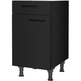 Unterschrank Nobilia "MIAMI", Ausrichtung w&auml;hlbar, vormontiert, in den Breiten 30, 45 und", front: schwarz supermatt korpus: schwarz, B:45cm H:87cm T:58,3cm, Schr&auml;nke, Unterschrank, 60 cm Breite, mit h&ouml;henverstellbaren Sockelf&uuml;&szlig;en, vormontiert