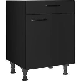 Unterschrank Nobilia "MIAMI", Ausrichtung w&auml;hlbar, vormontiert, in den Breiten 30, 45 und", front: schwarz supermatt korpus: schwarz, B:60cm H:87cm T:58,3cm, Schr&auml;nke, Unterschrank, 60 cm Breite, mit h&ouml;henverstellbaren Sockelf&uuml;&szlig;en, vormontiert