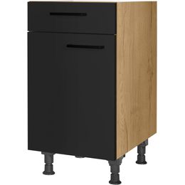 Unterschrank Nobilia "MIAMI", Ausrichtung w&auml;hlbar, vormontiert, in den Breiten 30, 45 und", front: schwarz supermatt korpus: eiche sierra, B:45cm H:87cm T:58,3cm, Schr&auml;nke, Unterschrank, 60 cm Breite, mit h&ouml;henverstellbaren Sockelf&uuml;&szlig;en, vormontiert