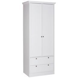 P & B Dreht&uuml;renschrank, Wei&szlig;, Holzwerkstoff, 1 F&auml;cher, 2 Schublade(n) Schubladen, 80x200x51 cm, Schlafzimmer, Kleiderschr&auml;nke, Dreht&uuml;renschr&auml;nke