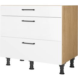 Unterschrank Nobilia "MIAMI", vormontiert, mit h&ouml;henverstellbaren Sockelf&uuml;&szlig;en, in den", front: alpinwei&szlig;, korpus: eiche sierra, B:90cm H:87cm T:58,3cm, Schr&auml;nke, Unterschrank, Breiten 30, 45, 60 und 90 cm, mit Schubkasten und Ausz&uuml;gen