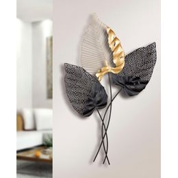 Wanddekoobjekt CASABLANCA BY GILDE "Wandrelief Bl&auml;tter Santos", schwarz, B:65cm H:107cm T:4cm, Metall, Wanddekoobjekte
