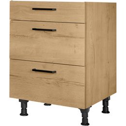 Unterschrank Nobilia "MIAMI", vormontiert, mit h&ouml;henverstellbaren Sockelf&uuml;&szlig;en, in den", front: eiche sierra nachbildung korpus: eiche sierra nachbildung, B:60cm H:87cm T:58,3cm, Schr&auml;nke, Unterschrank, Breiten 30, 45, 60 und 90 cm, mit Schubkasten und Ausz&uuml;gen
