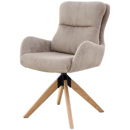 Livetastic Armlehnstuhl, Taupe, Holz, Metall, Textil, Eiche, Pappel, massiv, Sperrholz, Flachrohr, 60x91x72 cm, Sitzfl&auml;che 360&deg; drehbar, Esszimmer, St&uuml;hle, Esszimmerst&uuml;hle, Armlehnenst&uuml;hle