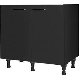 Sp&uuml;lenschrank Nobilia "MIAMI", vormontiert, mit h&ouml;henverstellbaren Sockelf&uuml;&szlig;en", schwarz (front: schwarz supermatt korpus: schwarz), B:90cm H:87cm T:58,3cm, Schr&auml;nke, Sp&uuml;lenschrank, Breite 90 cm