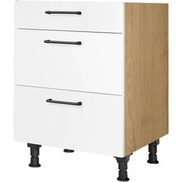 Unterschrank Nobilia "MIAMI", vormontiert, mit h&ouml;henverstellbaren Sockelf&uuml;&szlig;en, in den", front: alpinwei&szlig;, korpus: eiche sierra, B:60cm H:87cm T:58,3cm, Schr&auml;nke, Unterschrank, Breiten 30, 45, 60 und 90 cm, mit Schubkasten und Ausz&uuml;gen