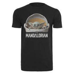 T-Shirt Merchcode "Merchcode Herren Baby Yoda Mandalorian Logo Tee", Jungen, Gr. M, schwarz, 100% Baumwolle, unifarben, normal, Rundhals, Shirts T-Shirt
