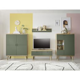 Wohnwand Home Affaire "MAVAS", braun (eiche dekor), B:324cm H:170cm T:40cm, Kastenm&ouml;bel-Sets, Wohnwand, in moderner Trendfarbe, Griffe aus Metall (Schwarz), Breite 324 cm