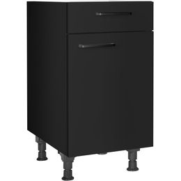 Unterschrank Nobilia "MIAMI", Ausrichtung w&auml;hlbar, vormontiert, in den Breiten 30, 45 und", front: schwarz supermatt korpus: schwarz, B:45cm H:87cm T:58,3cm, Schr&auml;nke, Unterschrank, 60 cm Breite, mit h&ouml;henverstellbaren Sockelf&uuml;&szlig;en, vormontiert